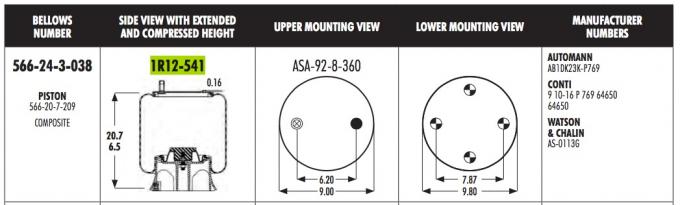 1R12-541 Goodyear Air Spring 566-24-3-038 Rolling Lobe Airbag