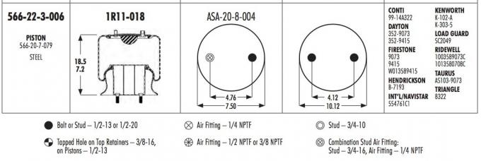 1R11-018 Goodyear Rolling Lobe Airbag Bellows NO. 566-22-3-006 For ...